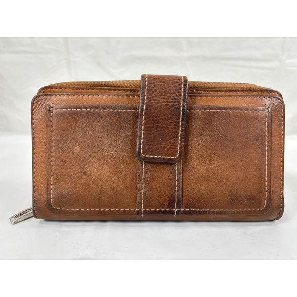 Fossil | Bags | Fossil Clutch Saddle Brown Leather Checkbook Wallet ...